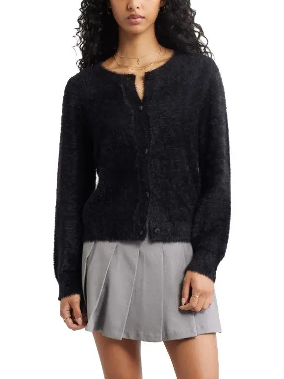 Bp. Fuzzy Scoop Neck Cardigan - Black