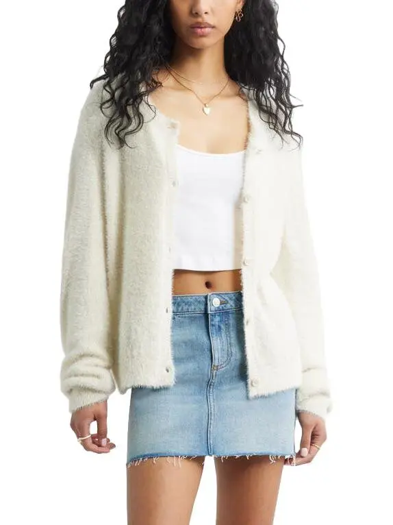 Bp. Fuzzy Scoop Neck Cardigan - Ivory