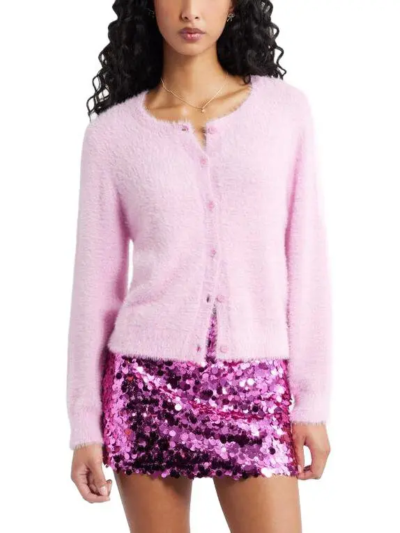 Bp. Fuzzy Scoop Neck Cardigan - Pink Flower