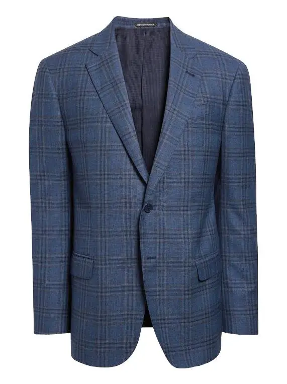 Emporio Armani Plaid Virgin Wool Sport Coat - Blue