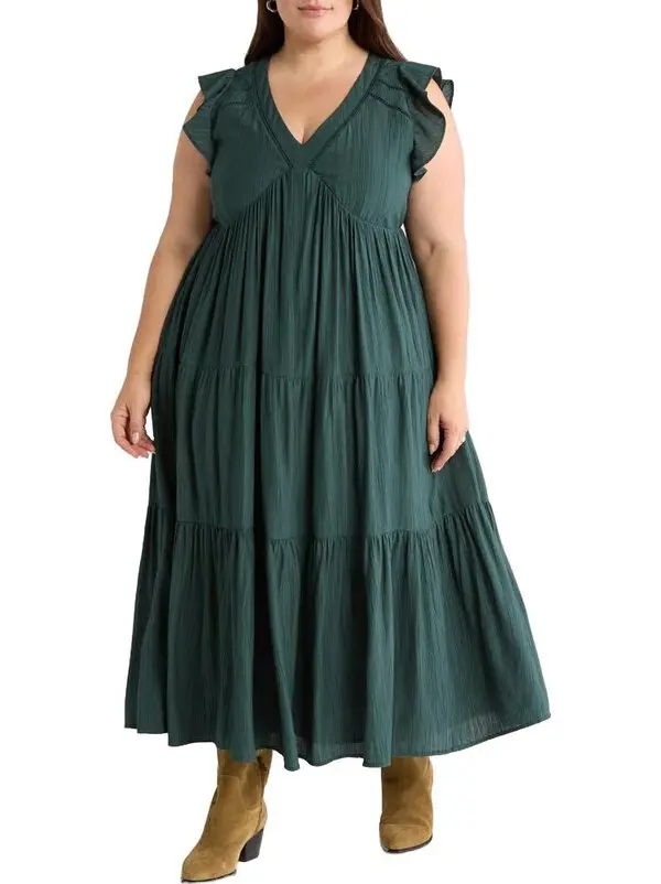 Treasure & Bond Crinkle Finish Flutter Sleeve Maxi Dress - Green Gables