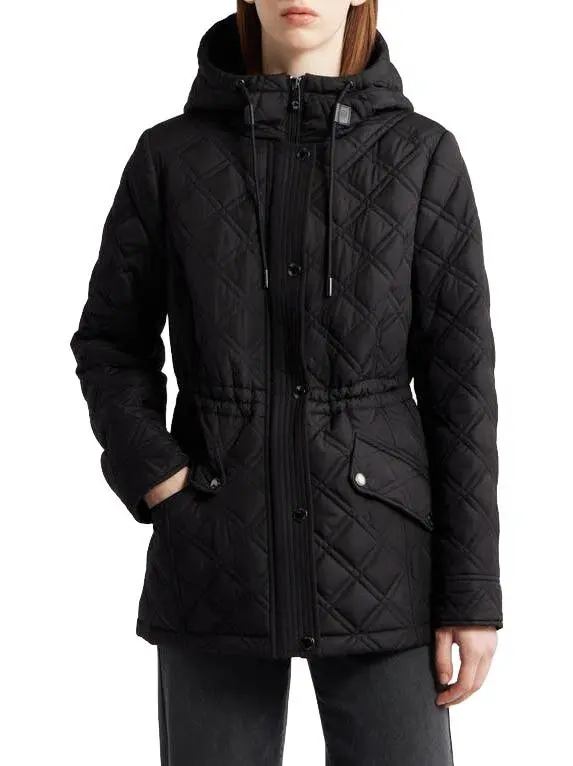 Michael Kors Diamond Quilted Hooded Jacket - Black