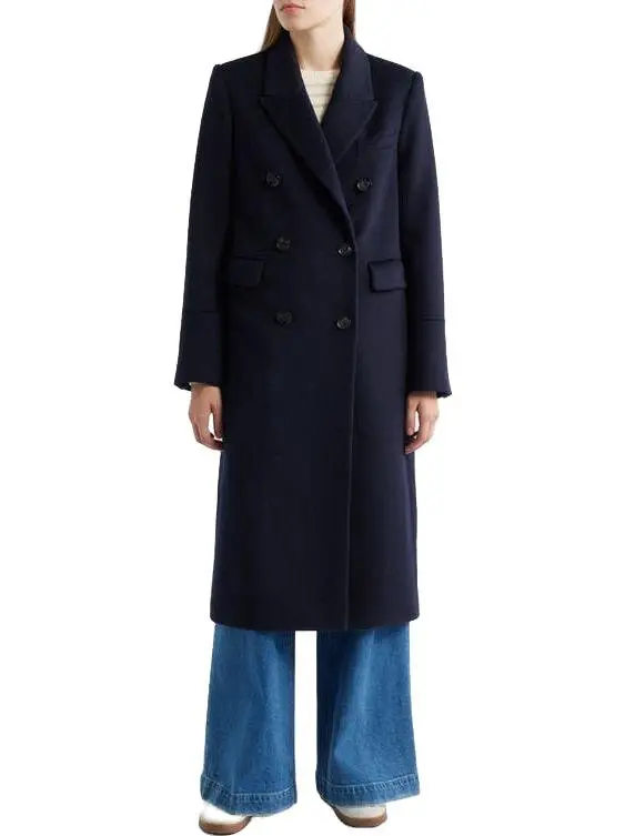 Sam Edelman Double-breasted Wool Blend Military Coat - Navy