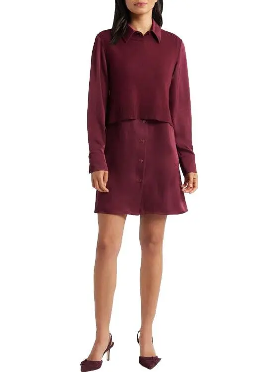 Sam Edelman Layered Mixed Media Dress - Bordeaux