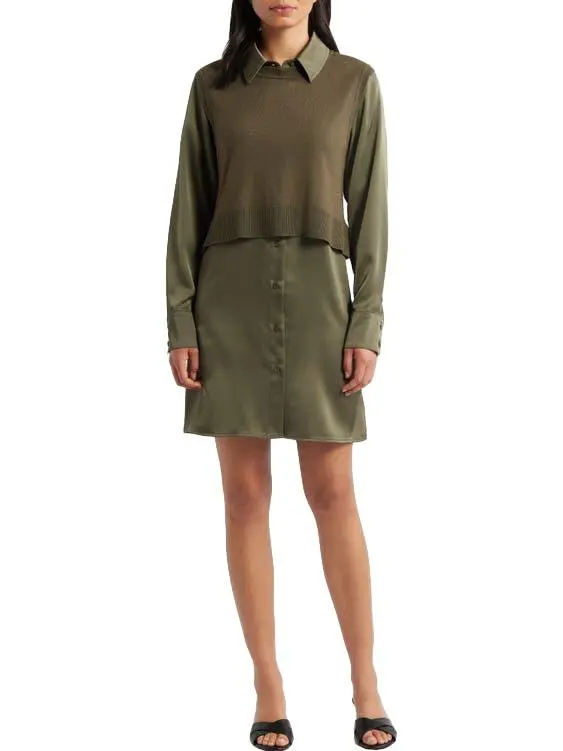 Sam Edelman Layered Mixed Media Dress - Loden