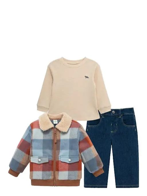 LITTLE ME 3-piece Jacket, Knit Shirt & Jeans Set - Plaid