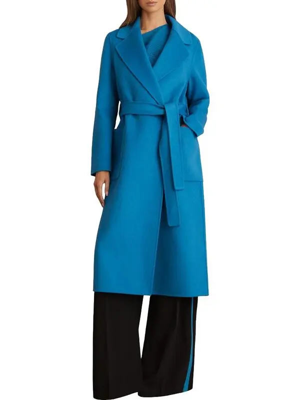 REISS Lucia Double-breasted Wool-blend Coat - Blue