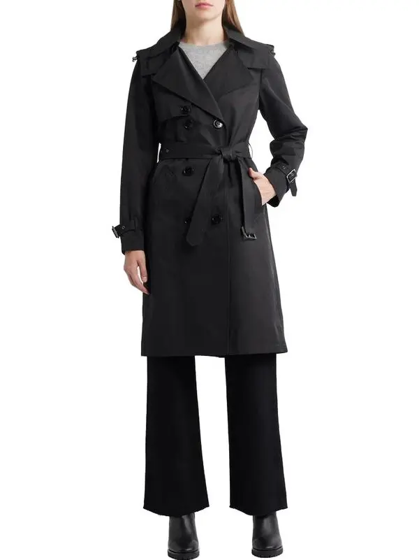 Michael Kors Water Resistant Hooded Trench Coat - Black