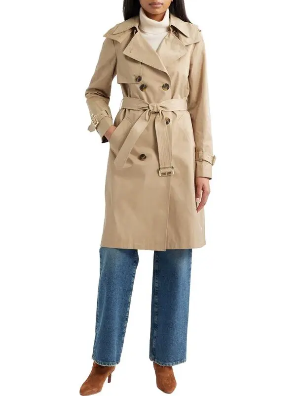 Michael Kors Water Resistant Hooded Trench Coat - Khaki