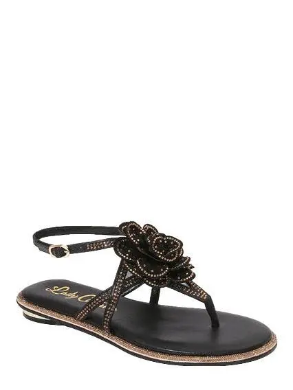 LADY COUTURE Floral Thong Sandals - Black