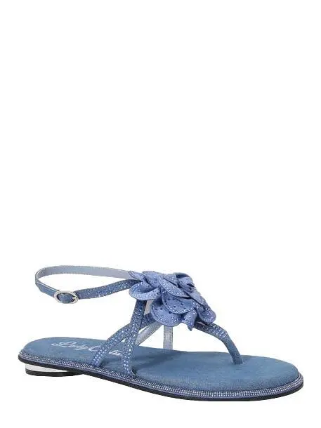 LADY COUTURE Floral Thong Sandals - Blue Denim