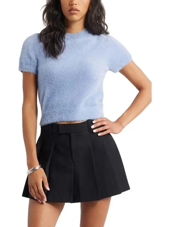 OPEN EDIT Fuzzy Short Sleeve Sweater - Blue Tempest