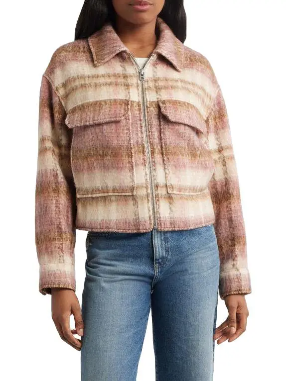 Lucky Brand Zip-front Cropped Jacket - Grey Pink Plaid