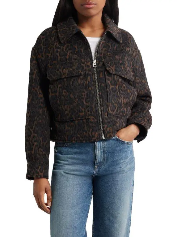 Lucky Brand Zip-front Cropped Jacket - Leopard