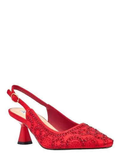 LADY COUTURE Geometric Rhinestone Design Slingback Pumps - Red