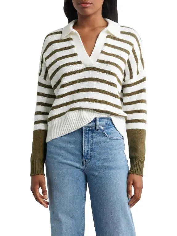 Madewell Dedham Stripe Polo Sweater - Kale And White Strip