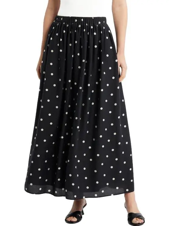 Caslon Printed Pleated Maxi Skirt - Black- Ivory Disorderly Dot