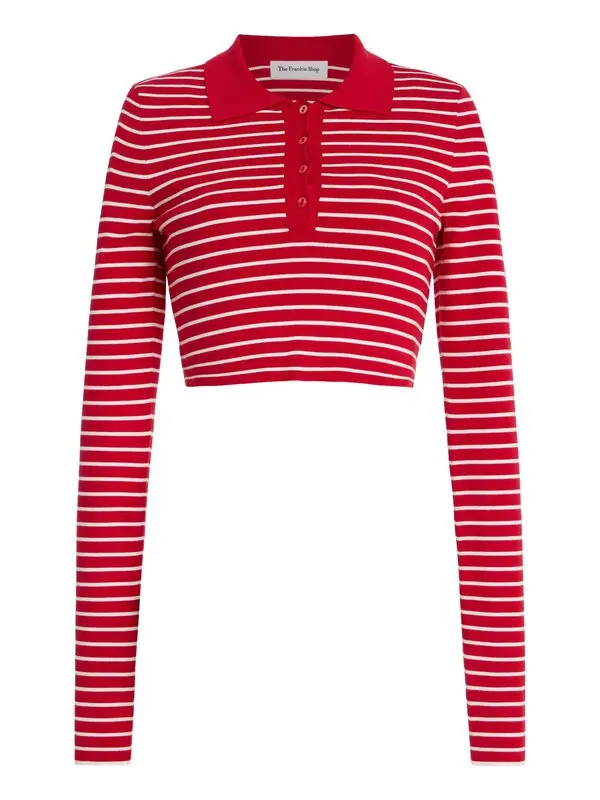 THE FRANKIE SHOP Gisele Cropped Knit Polo Shirt - Stripe