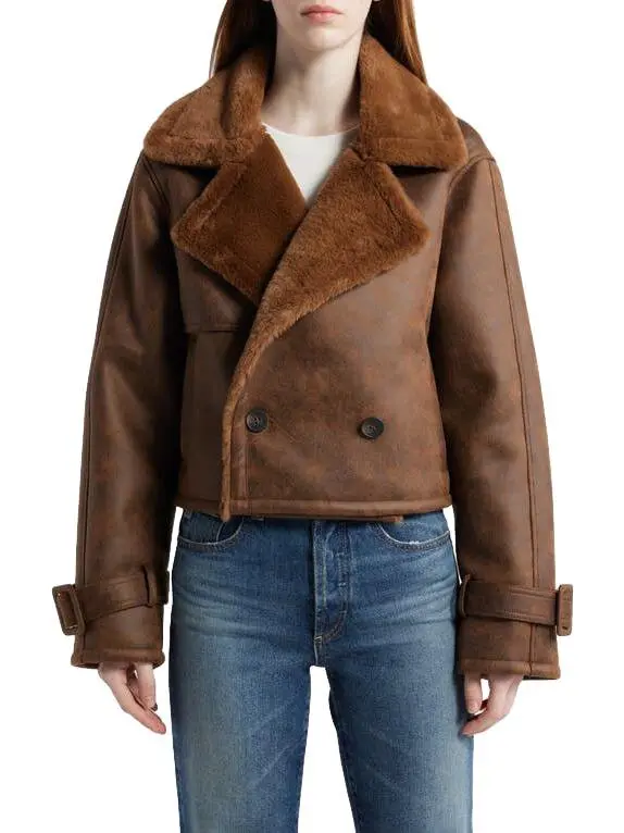 Bernardo Distressed Faux Shearling Moto Jacket - Espresso