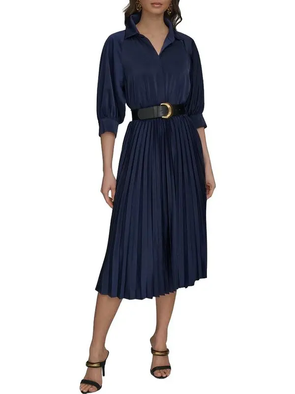 Donna Karan New York Pleated Belted Midi Shirtdress - Eclipse
