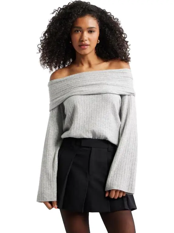 OPEN EDIT Off-the-shoulder Relaxed Fit Sweater - Grey Heather