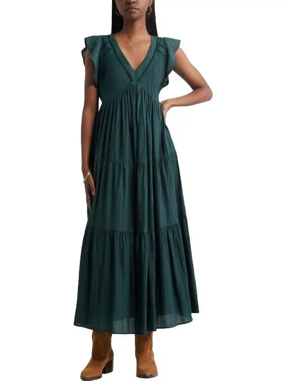 Treasure & Bond Crinkle Finish Flutter Sleeve Maxi Dress - Green Gables