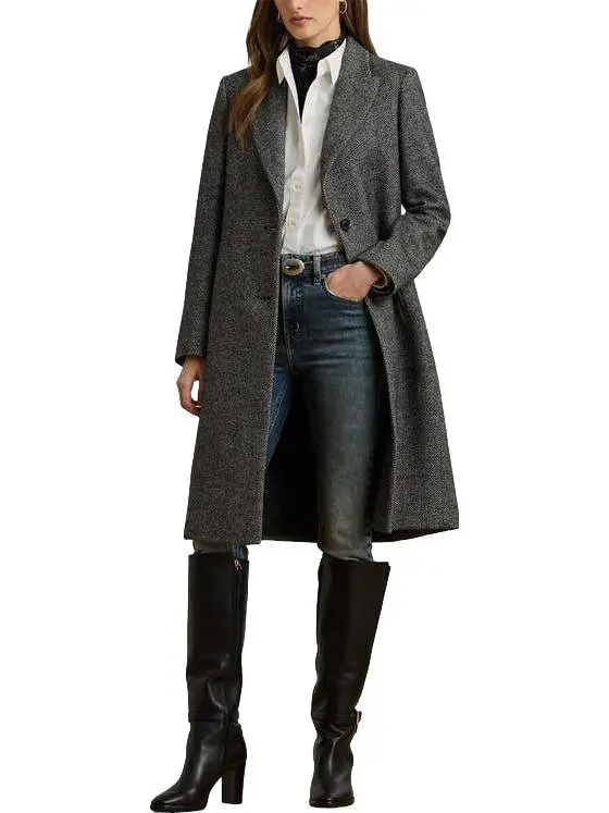 Ralph Lauren Wool Blend Tweed Coat - Black/cream