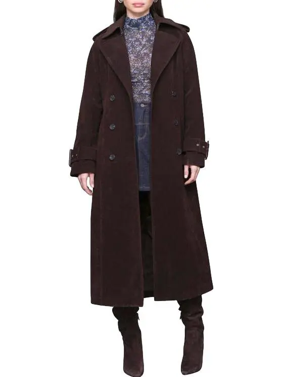 Avec Les Filles Double-breasted Faux Suede Trench Coat - Chocolate