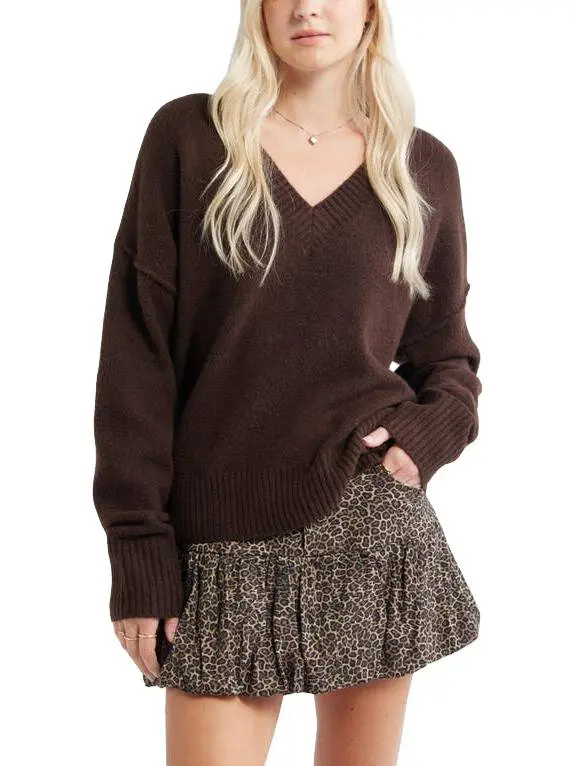 Bp. Oversized V-neck Sweater - Brown Coffee