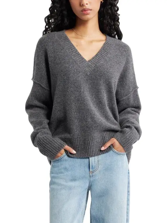 Bp. Oversized V-neck Sweater - Grey Medium Charcoal Heather
