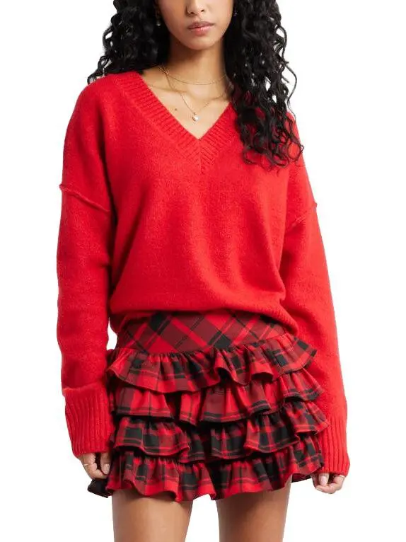 Bp. Oversized V-neck Sweater - Red Salsa