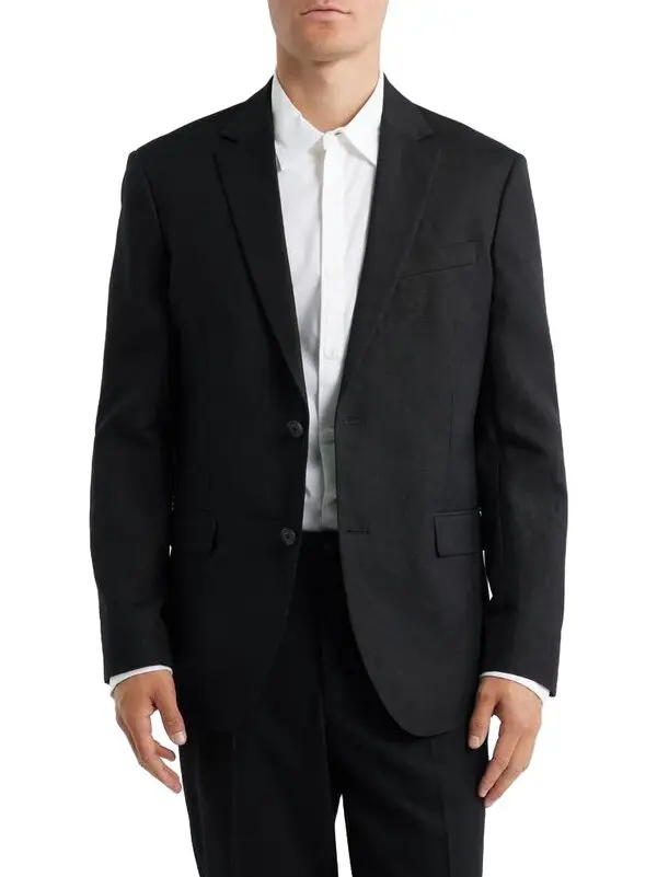 OPEN EDIT Slim Fit Solid Linen Blend Sport Coat - Black Caviar