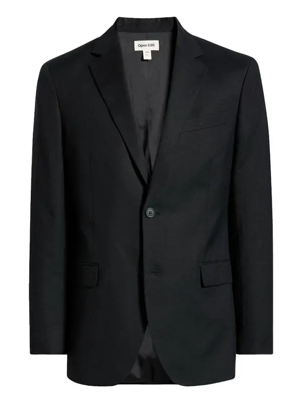 OPEN EDIT Slim Fit Solid Linen Blend Sport Coat - Black