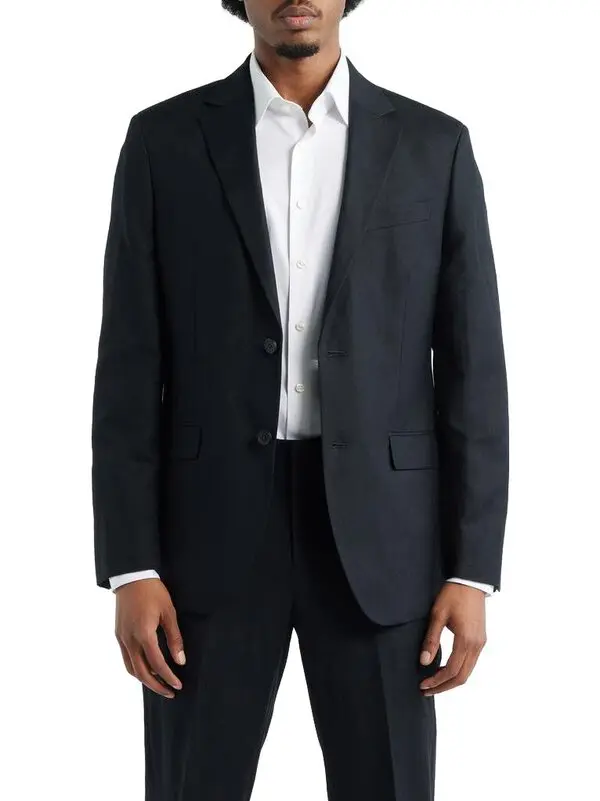 OPEN EDIT Slim Fit Solid Linen Blend Sport Coat - Black