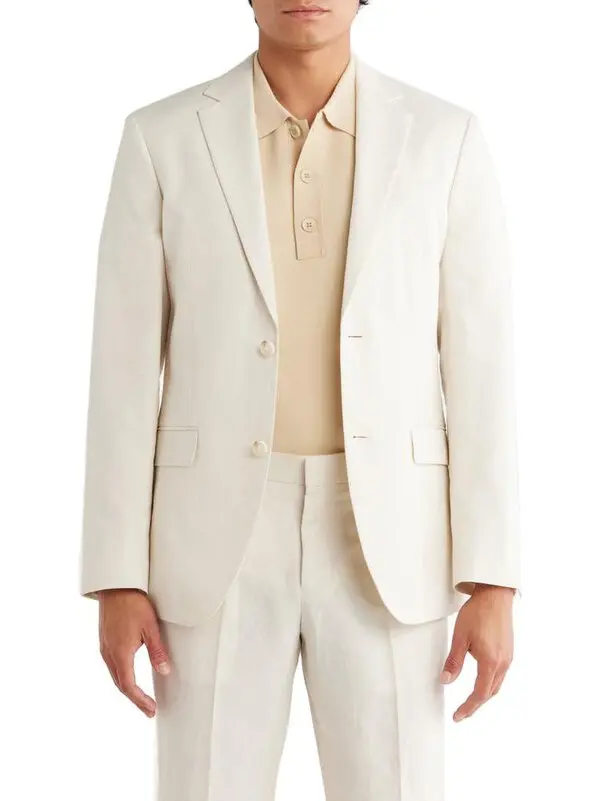 OPEN EDIT Slim Fit Solid Linen Blend Sport Coat - Ivory Dove