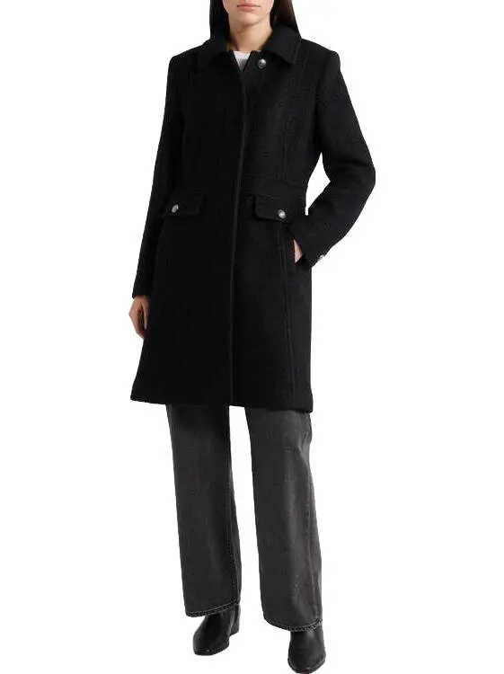 Sam Edelman Bouclé Longline Coat - Black