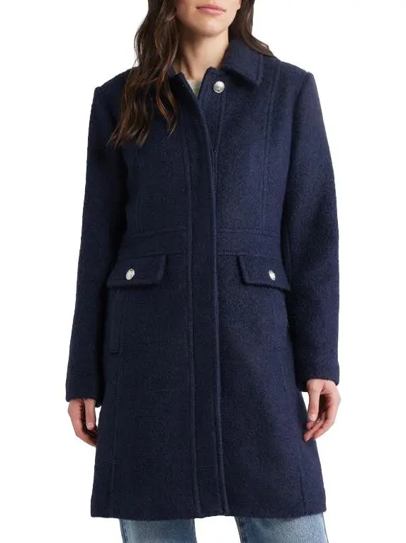 Sam Edelman Bouclé Longline Coat - Navy