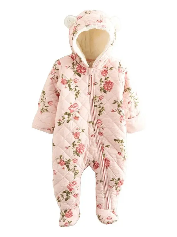Nordstrom Hooded Quilted Fleece Lined Bunting - Pink Lotus Mood Floral
