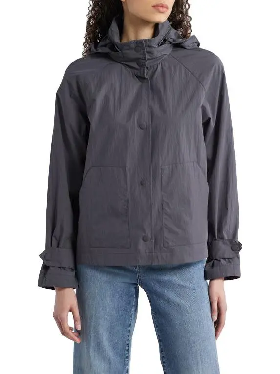 Bernardo Short Raincoat With Stowaway Hood - Dark Grey