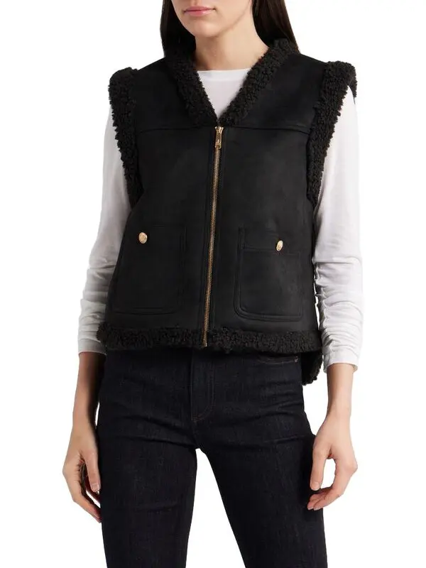 Sam Edelman Faux Suede And Faux Shearling Vest - Black/black