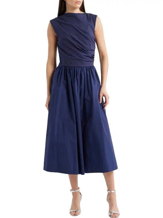 EN SAISON Mixed Media Midi Dress - Graystone Navy