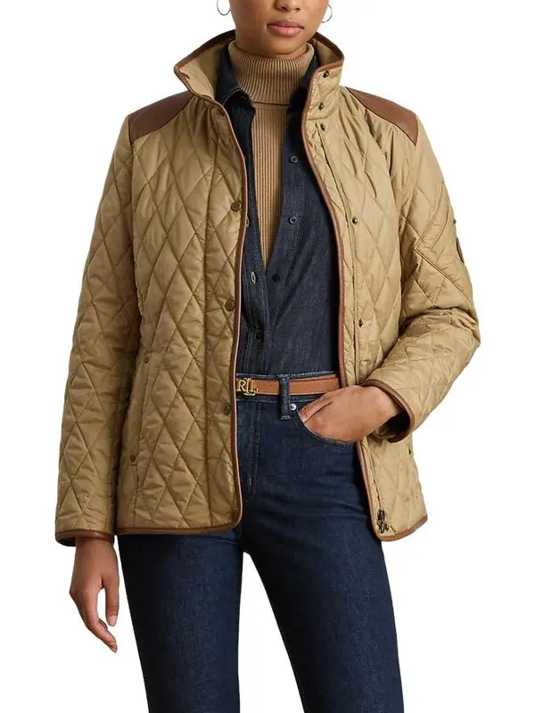 Ralph Lauren Diamond Quilted Barn Jacket With Faux Leather Trim - Birch Tan