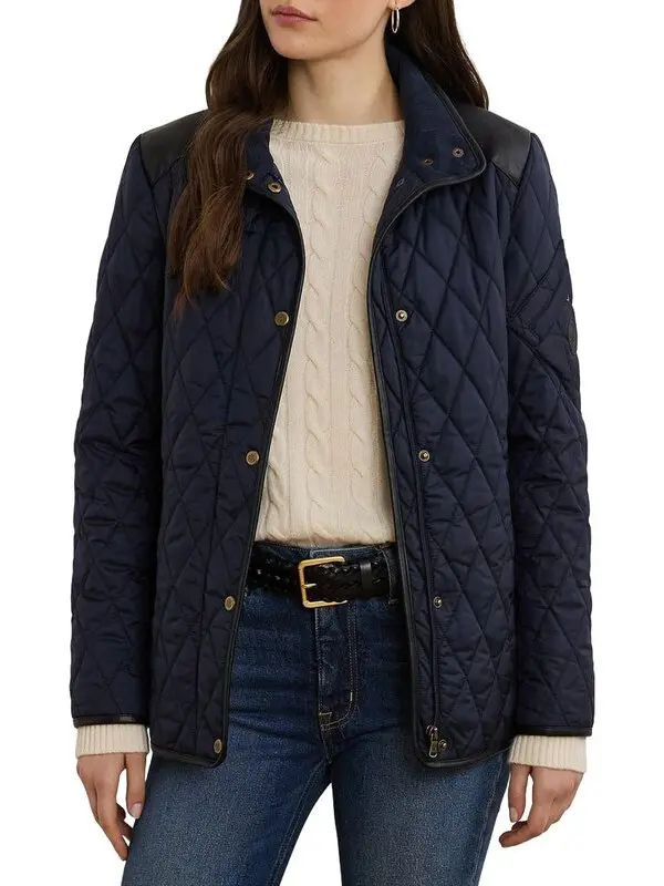 Ralph Lauren Diamond Quilted Barn Jacket With Faux Leather Trim - Dark Navy