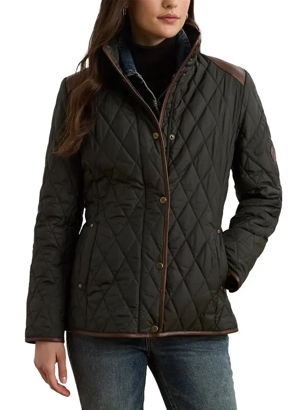Ralph Lauren Diamond Quilted Barn Jacket With Faux Leather Trim - Litchfield Loden