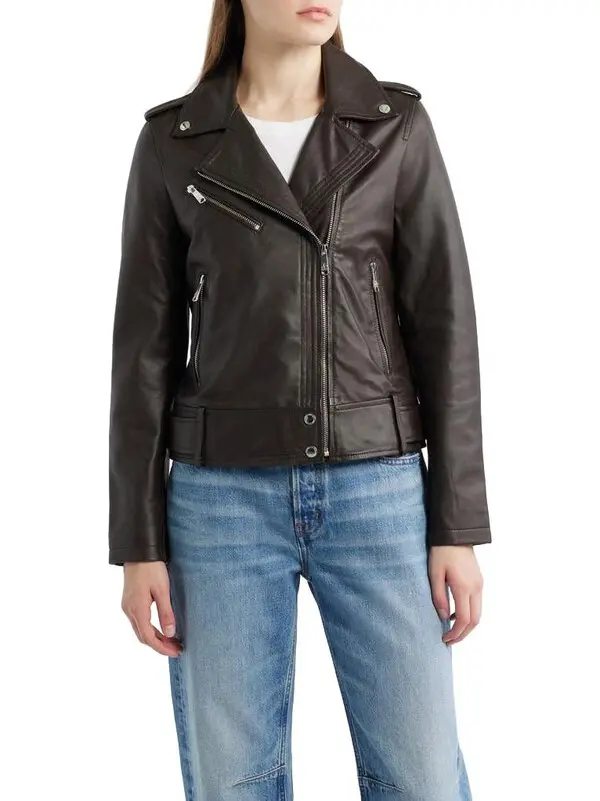 Sam Edelman Lambskin Moto Jacket - Cafe Noir