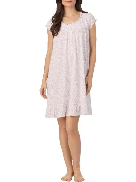 Eileen West Floral Cotton Jersey Nightgown - White Ditsy