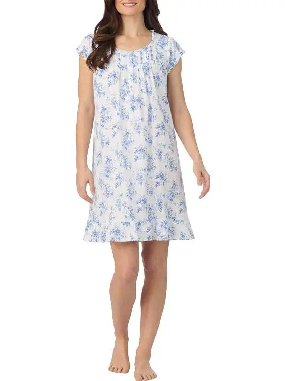 Eileen West Floral Cotton Jersey Nightgown - White/blue Floral