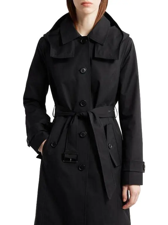 Michael Kors Water-resistant Trench Coat With Removable Hood - Black