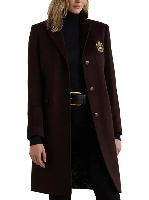 Ralph Lauren Crest Patch Wool-blend Reefer Coat - Pinot Noir