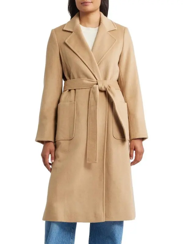 Sam Edelman Longline Wrap Coat - Camel